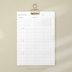 Undated Weekly Time Tracker Printable A5 Weekly Printable, With Top ...