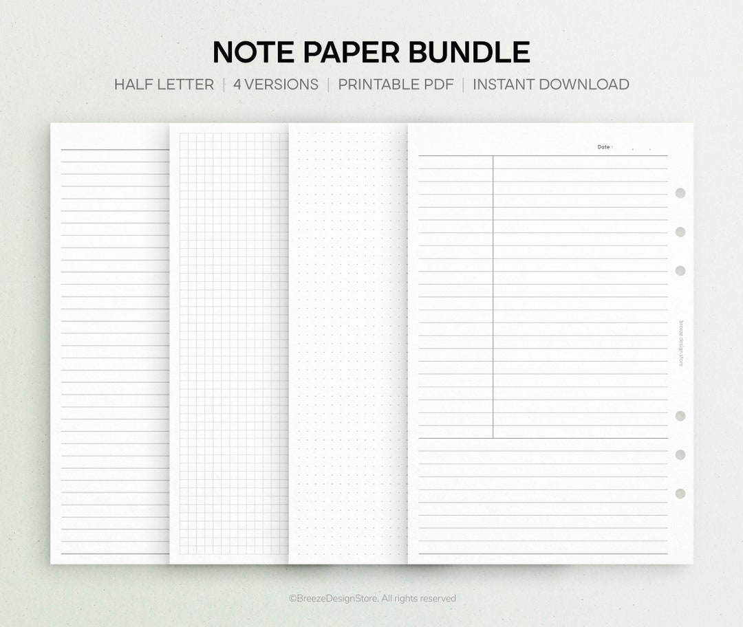 Note Paper Bundle Printable | Half Letter Paper Bundle, Note Bundle ...