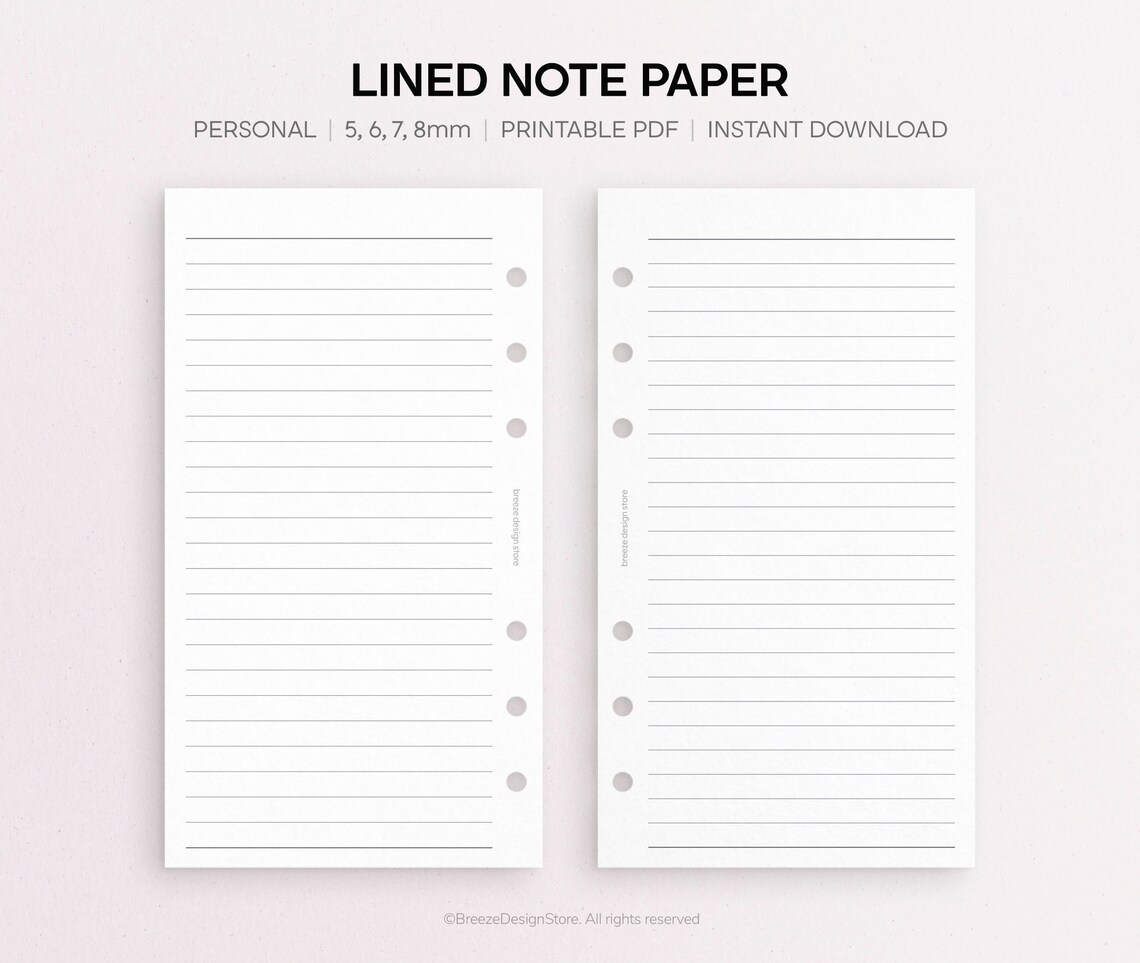 Lined Note Paper Printable Personal Lined Paper, Lined Notes, Writing ...