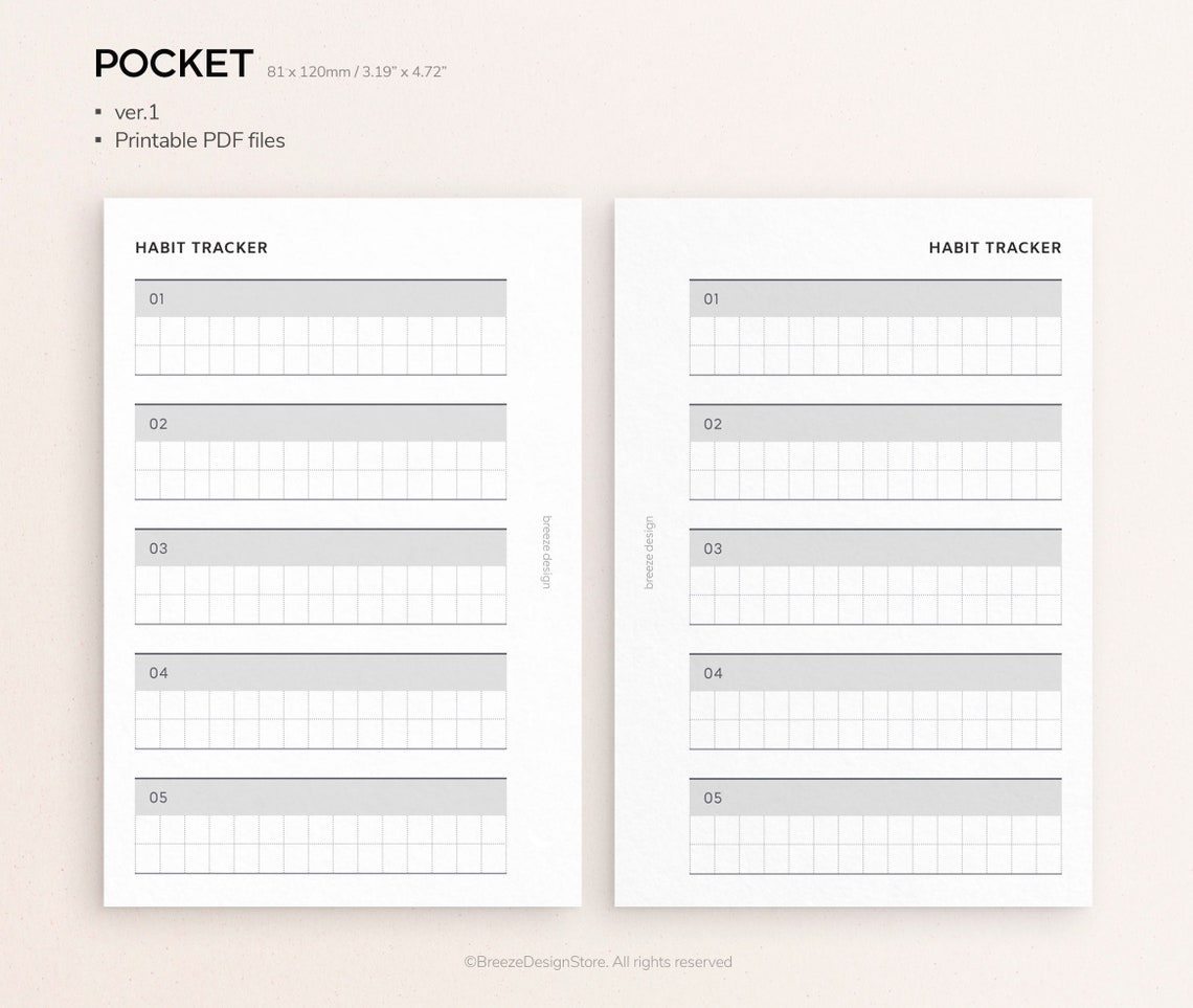 30 Day Habit Tracker Printable Pocket Habit Tracker, Goal Tracker ...