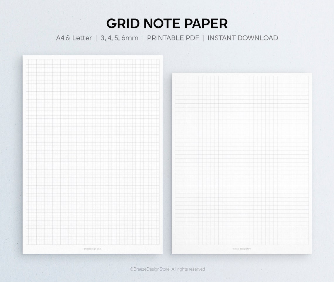Grid Note Paper Printable A4 & Letter Grid Paper, Grid Notes, Writing ...