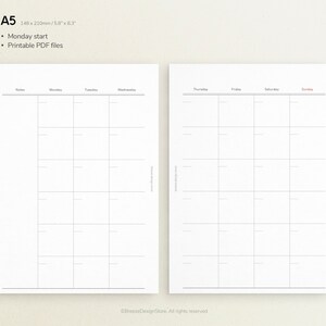 Undated Monthly Planner Printable A5 Monthly Printable, Month on Two ...
