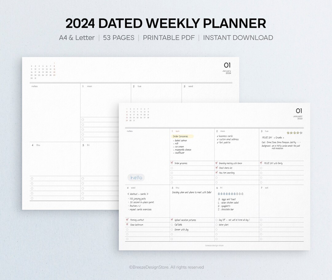 2024 Weekly Planner Printable A4 & Letter Weekly Printable, Dated ...