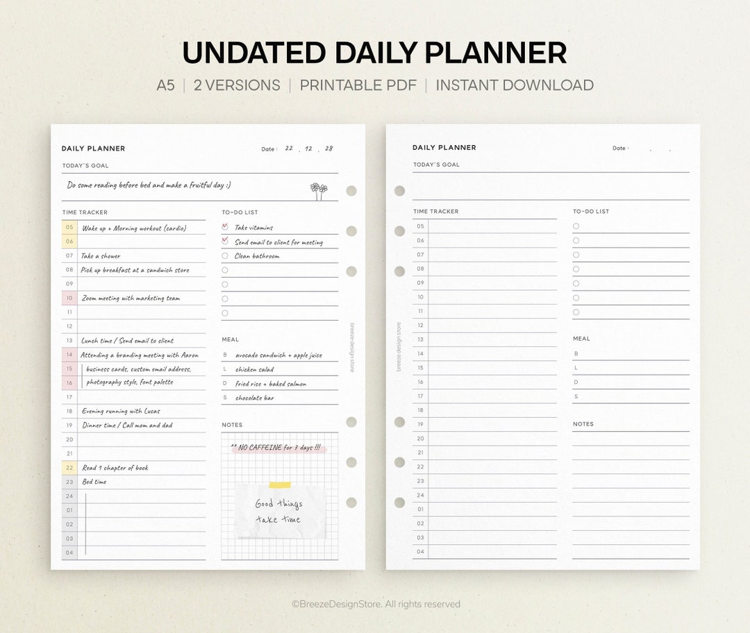 Undated Daily Planner Printable A5 Daily Printable, Day on One Page ...