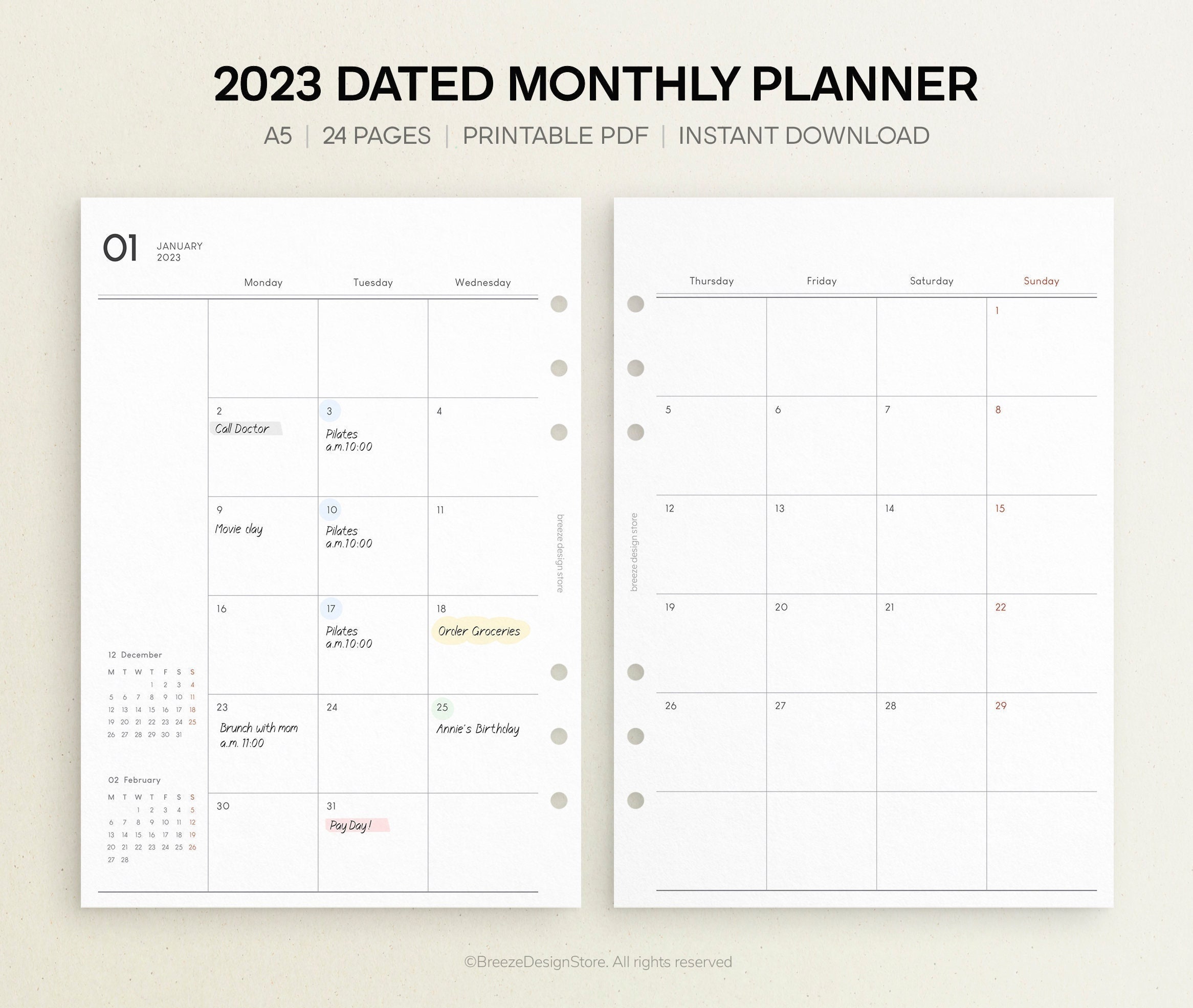2023 Monthly Planner Printable | A5 Monthly Printable, Dated Planner ...