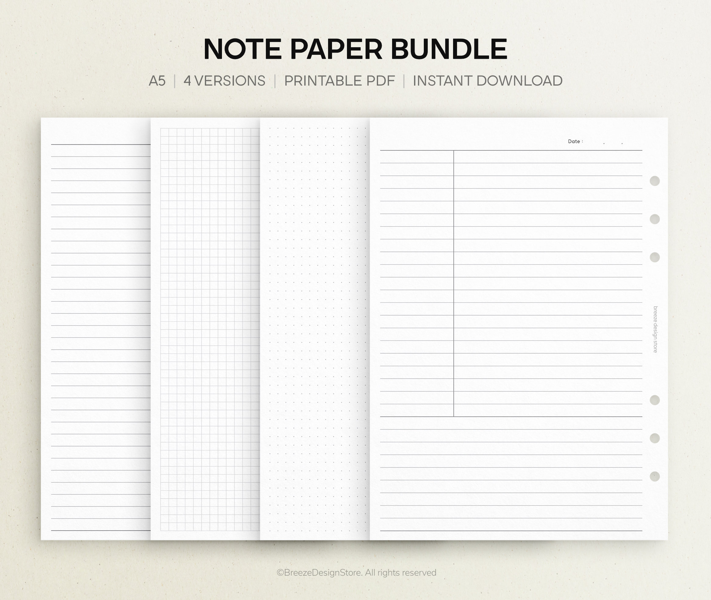 Note Paper Bundle Printable A5 Paper Bundle, Note Bundle, Writing Paper ...