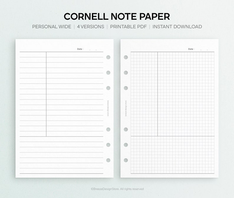 Cornell Note Paper Printable Personal Wide Cornell Paper, Cornell Notes ...