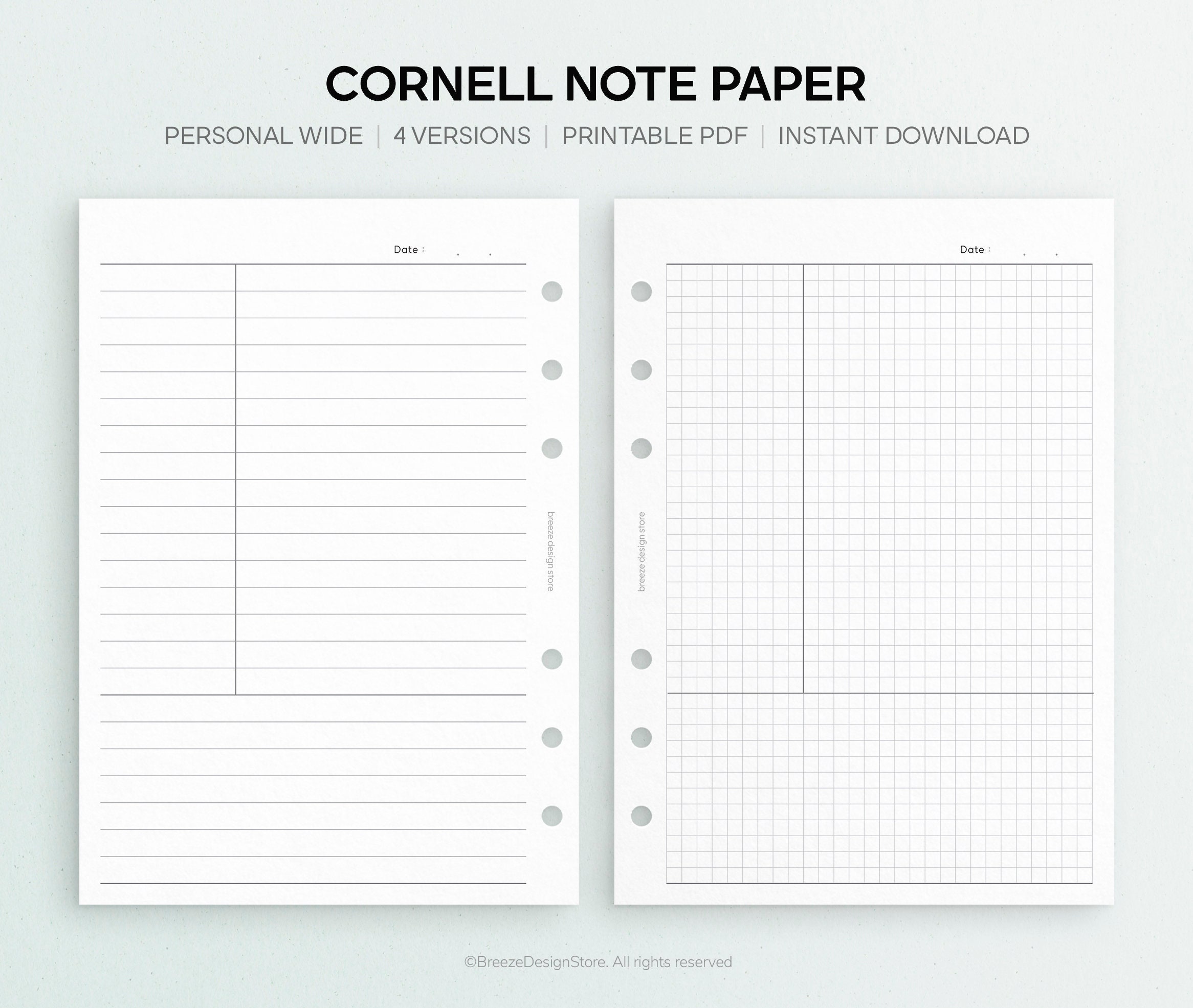 Cornell Note Paper Printable Personal Wide Cornell Paper, Cornell Notes ...