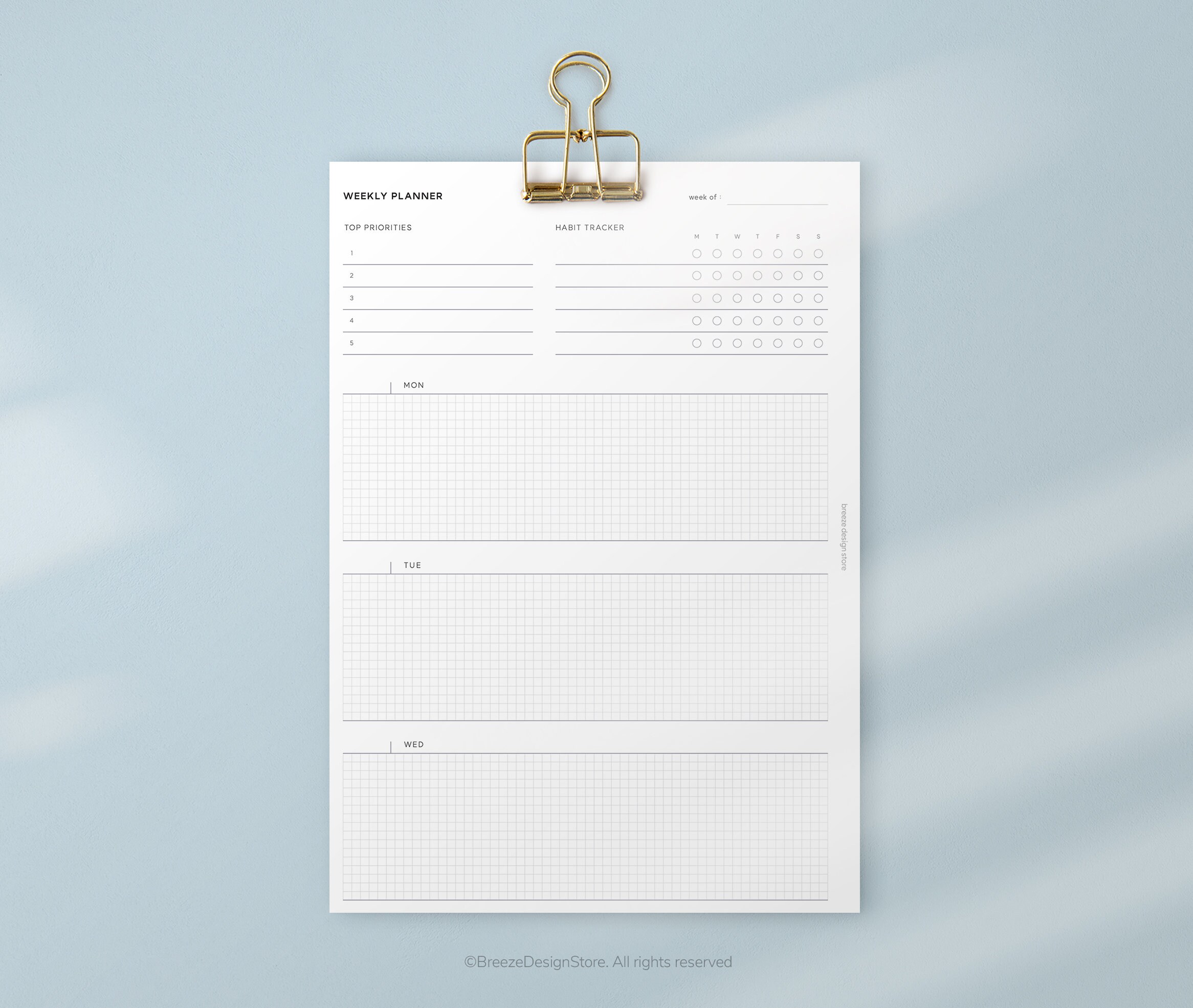 Undated Weekly Planner Printable A4 & Letter Weekly Printable, Week on ...