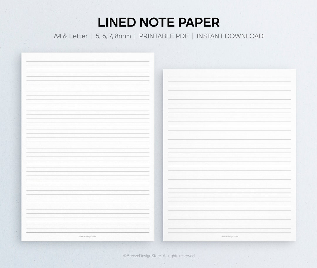 Lined Note Paper Printable | A4 & Letter Lined Paper, Lined Notes ...