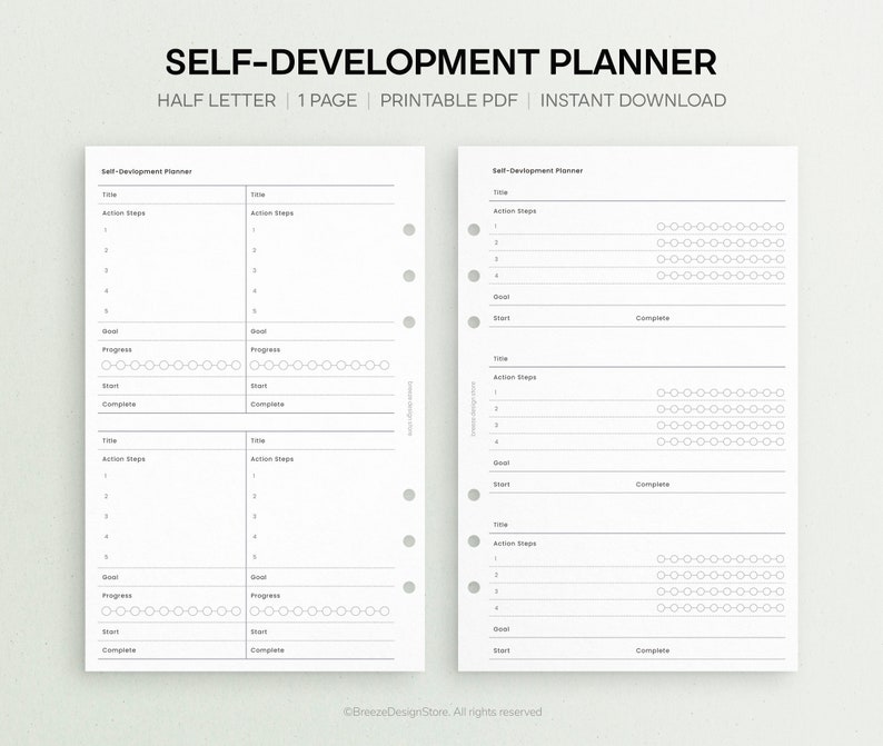 Self-development Planner Printable Half Letter Self-development Planner ...