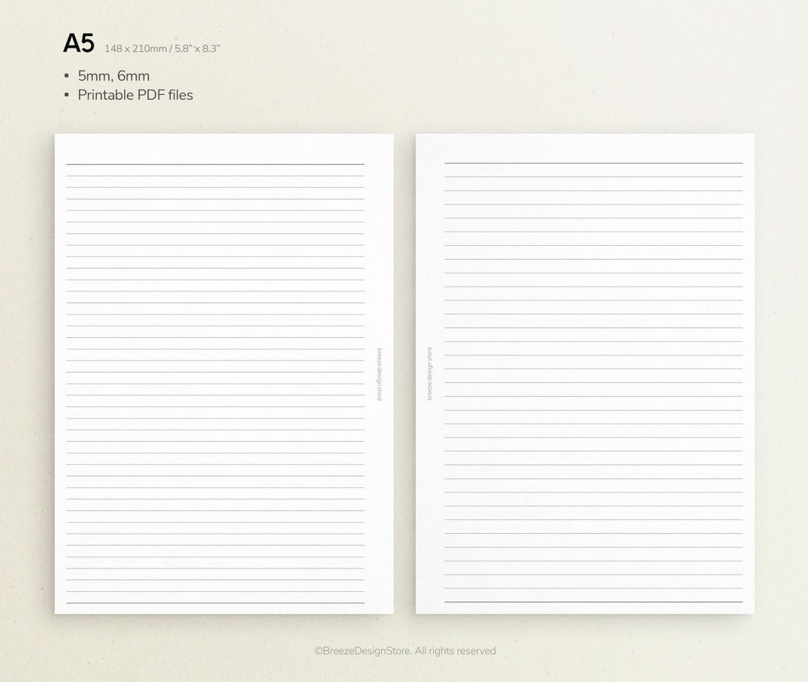 Lined Note Paper Printable | A5 Lined Paper, Lined Notes, Writing Paper ...