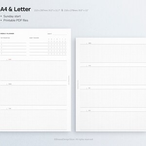 Undated Weekly Planner Printable A4 & Letter Weekly Printable, Week on ...