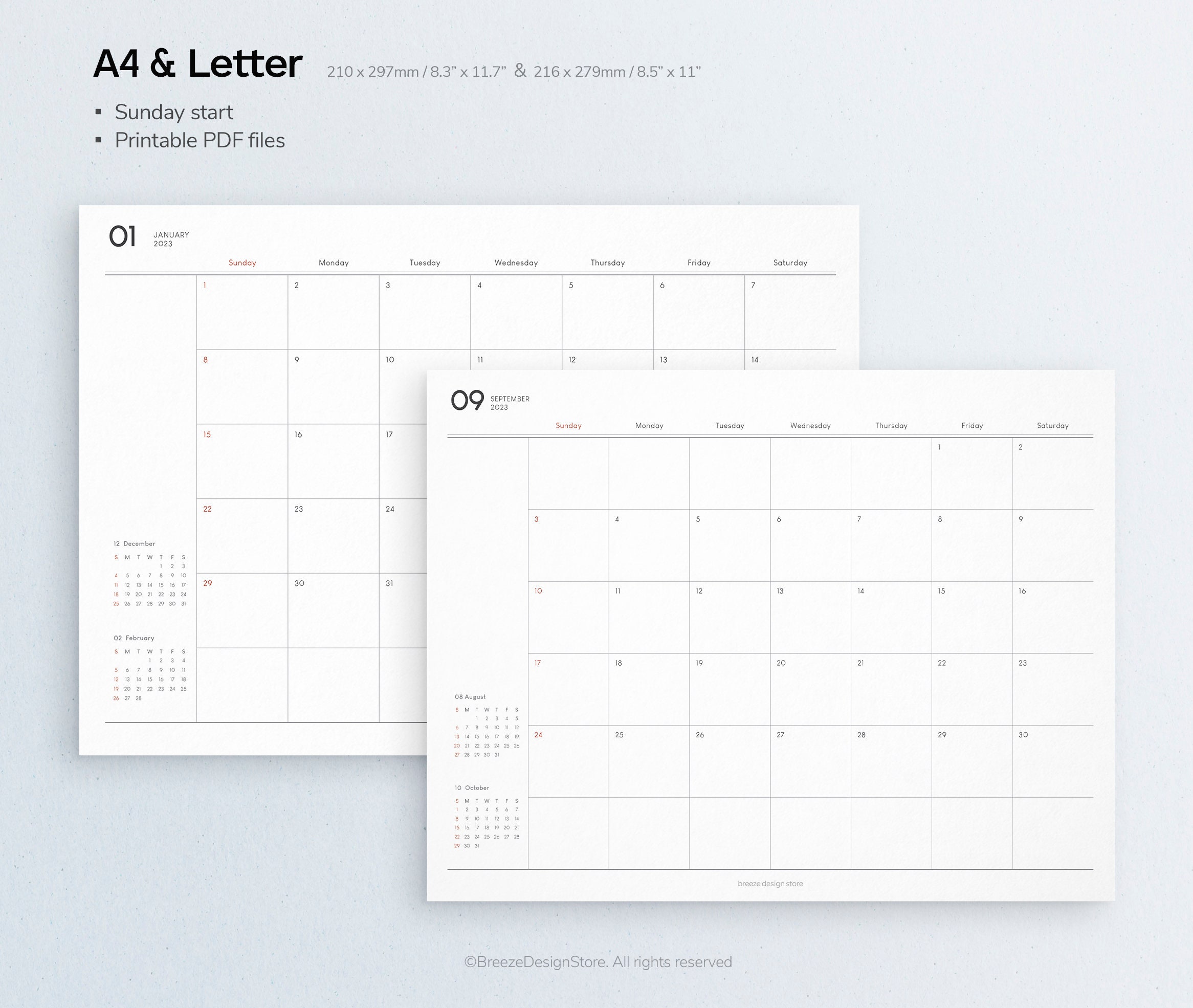 2023 Monthly Planner Printable A4 & Letter Monthly - Etsy