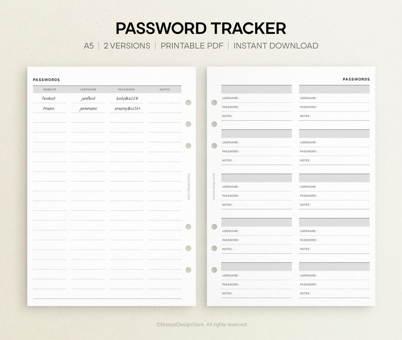 Password Tracker Printable A5 Password Tracker, Password Log, Printable ...