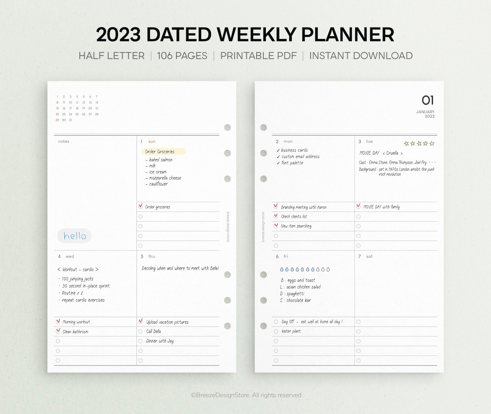 2023 Weekly Planner Printable Half Letter Weekly Printable, Dated ...