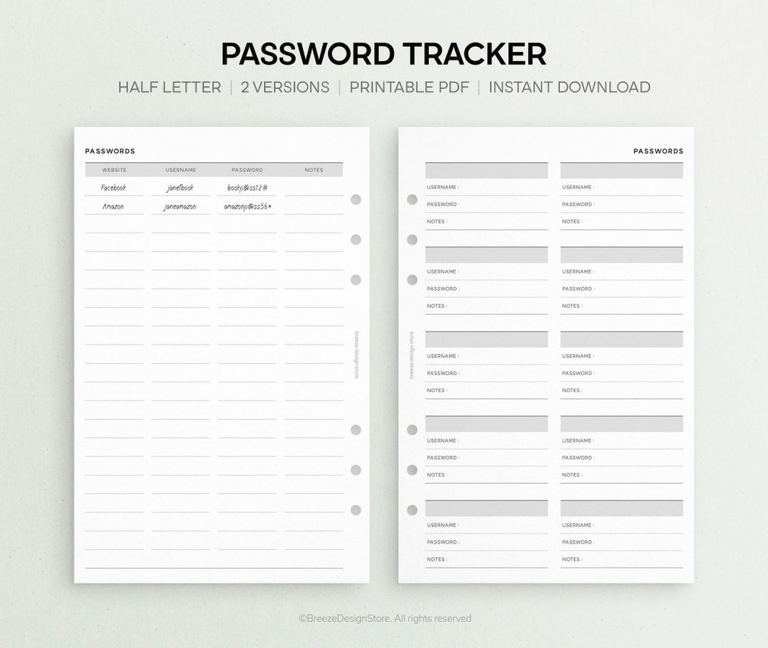 Password Tracker Printable Half Letter Password Tracker, Password Log ...