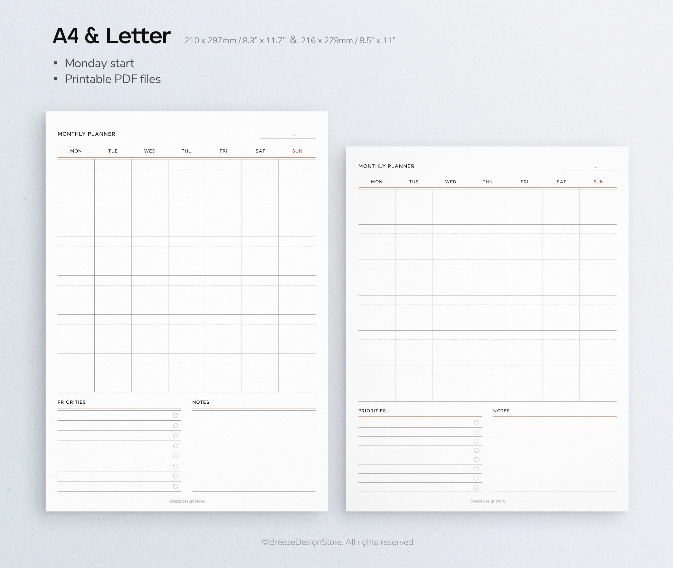 Undated Monthly Planner Printable A4 & Letter Monthly Printable, Month ...