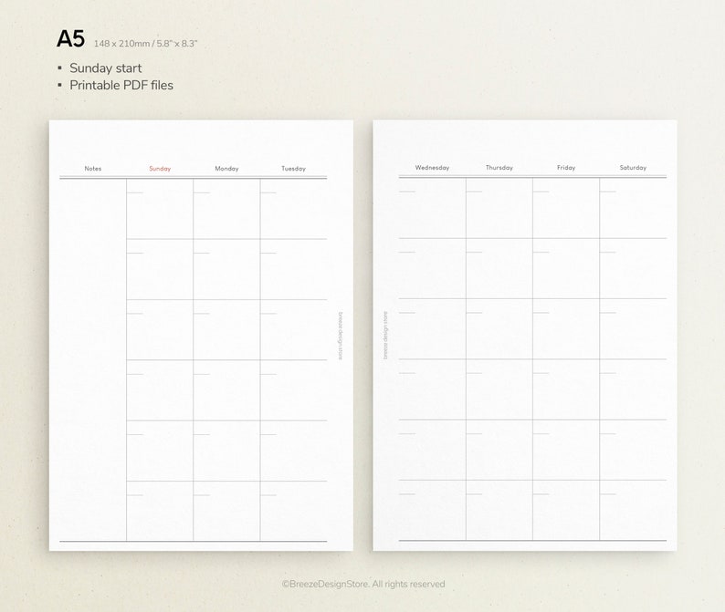 Undated Monthly Planner Printable A5 Monthly Printable - Etsy