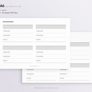 Password Tracker Printable A6 Password Tracker, Password Log, Printable ...