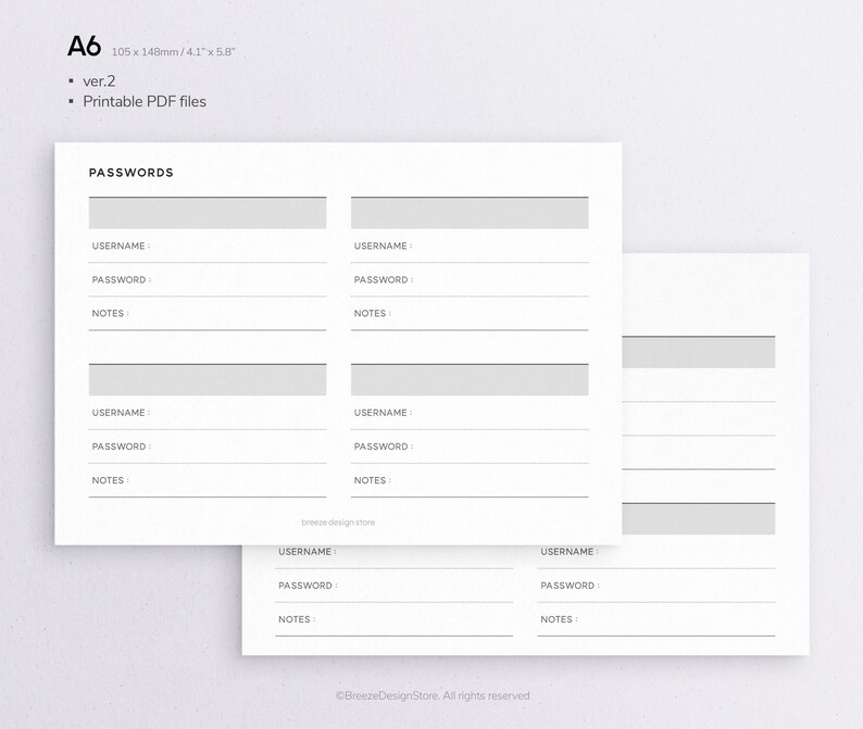 Password Tracker Printable A6 Password Tracker, Password Log, Printable ...