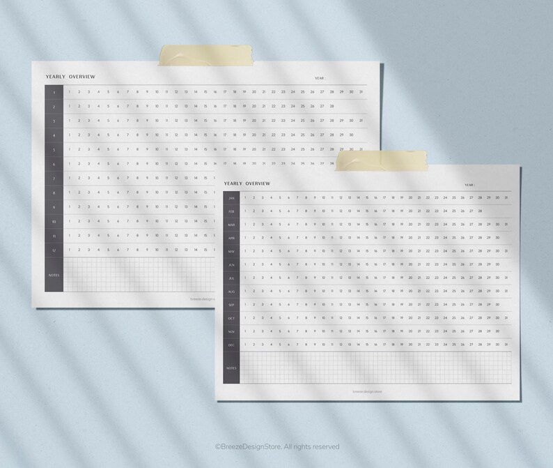 Yearly Overview Year at a Glance, A4 Yearly Printable, Year on One Page ...