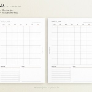 Undated Monthly Planner Printable | A5 Monthly Printable, Month on One ...