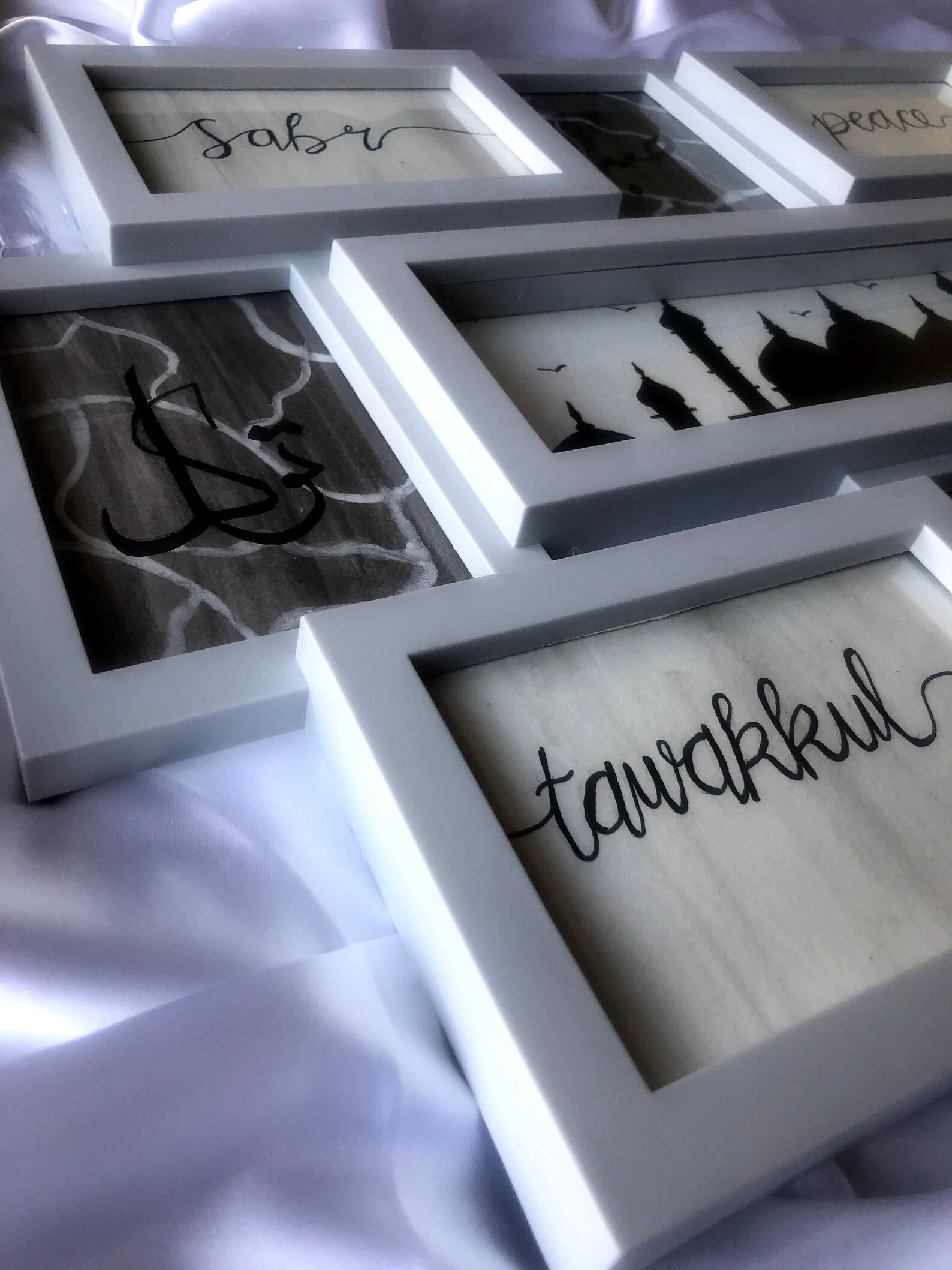 Multi-aperture Islamic Frame|arabic Calligraphy|grey and White|tawakkul ...
