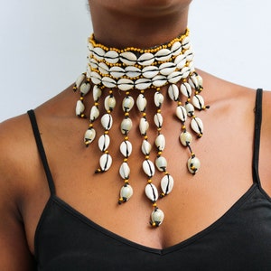 African Cowrie Shell Necklace, Cowrie Shell Choker Necklace, Leather ...
