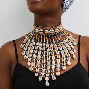 African Cowrie Shell Necklace, Cowrie Shell Choker Necklace, Leather ...