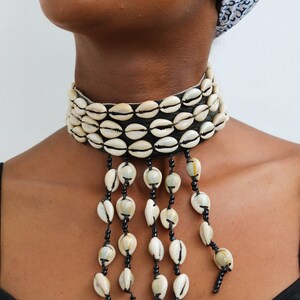 African Cowrie Shell Necklace, Cowrie Shell Choker Necklace, Leather ...