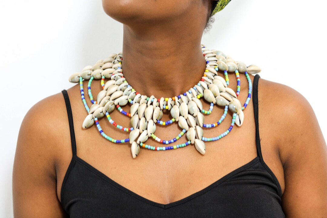 African Cowrie Shell Necklace, Sea Shell Necklace, African Beaded ...