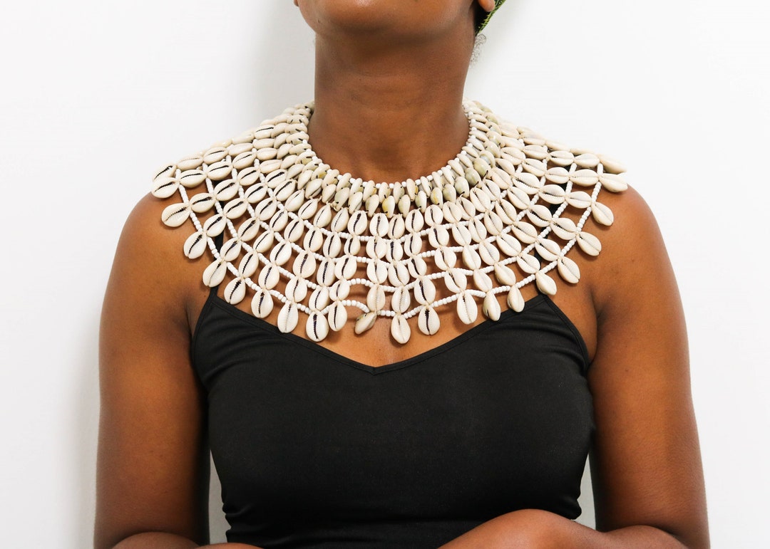 African Cowrie Shell Necklace, Sea Shell Necklace, African Beaded ...
