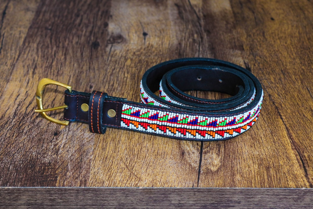 African Beaded Belt Leather Belt Handmade Belt Masai Beaded - Etsy