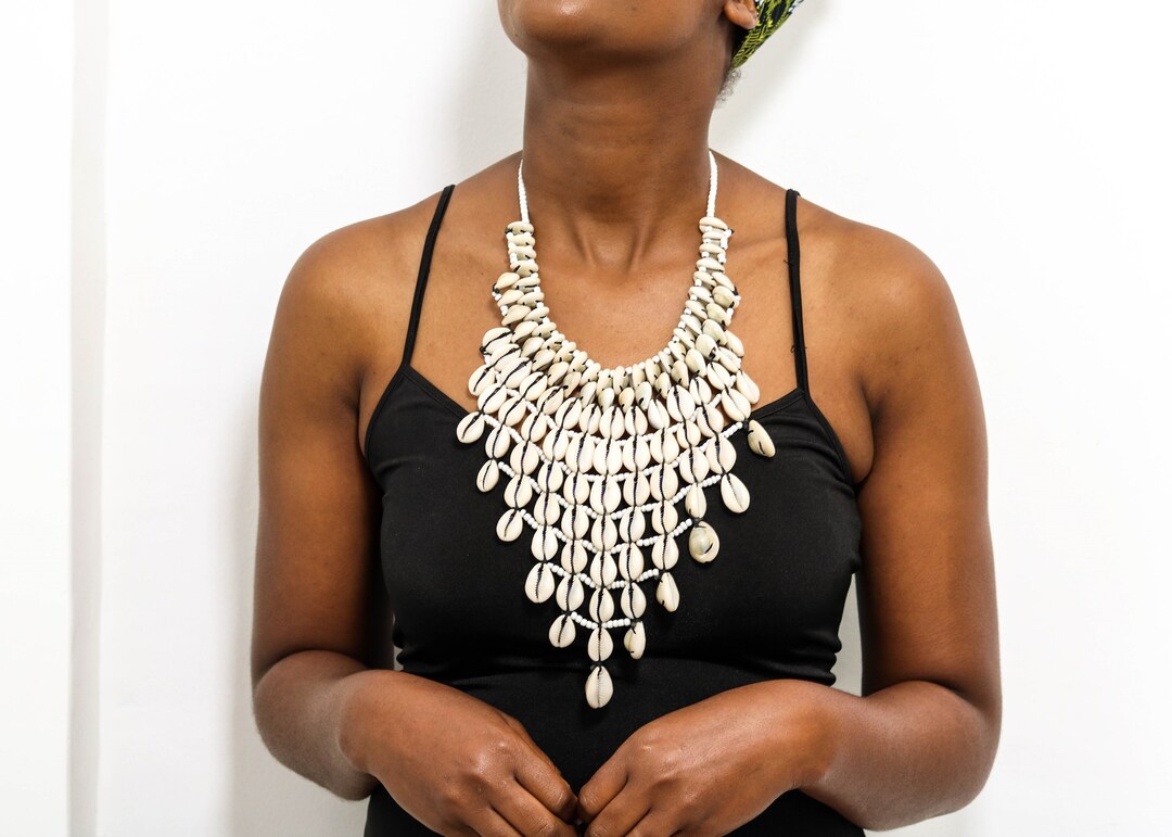 African Cowrie Shell Necklace, Sea Shell Necklace, African Beaded ...