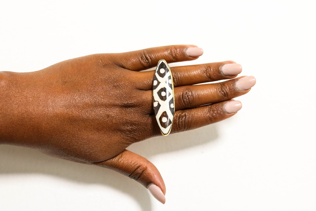 African Batik Bone Ring, Statement Batik Ring, Bone Jewelry, Handmade ...
