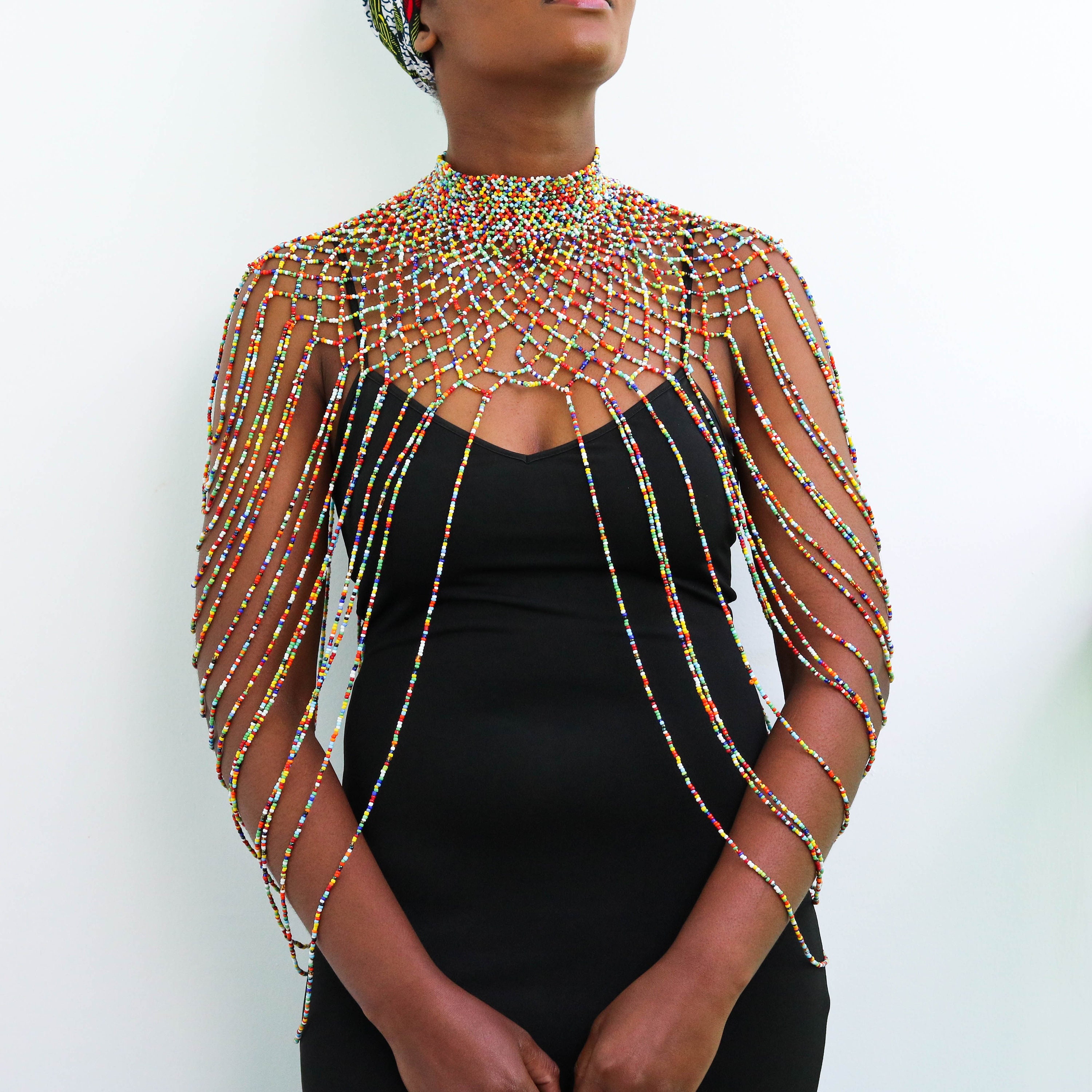 African Beaded Shawl Necklaces Beaded Cape Necklaces Beaded Etsy