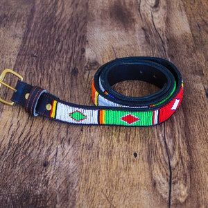 African Beaded Belt, Leather Belt, Handmade Belt, Masai Beaded Belt ...