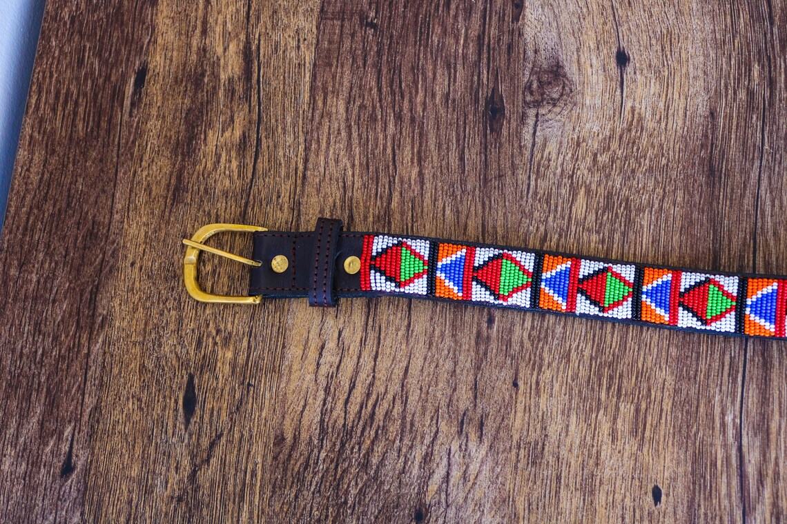 Maasai beaded belt Leather belt Handmade belt African | Etsy