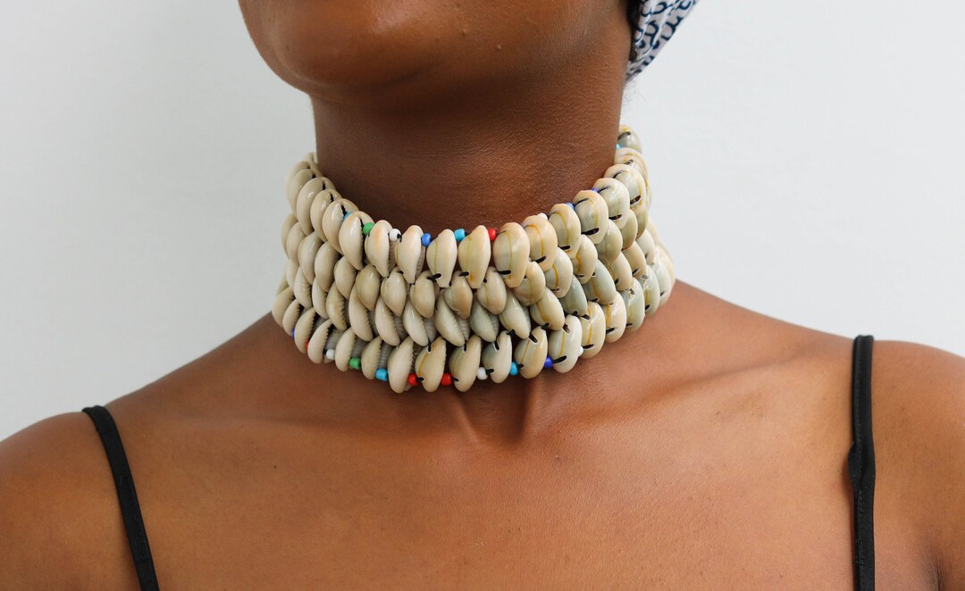 African Cowrie Shell Choker Necklace, Sea Shell Choker Necklace ...