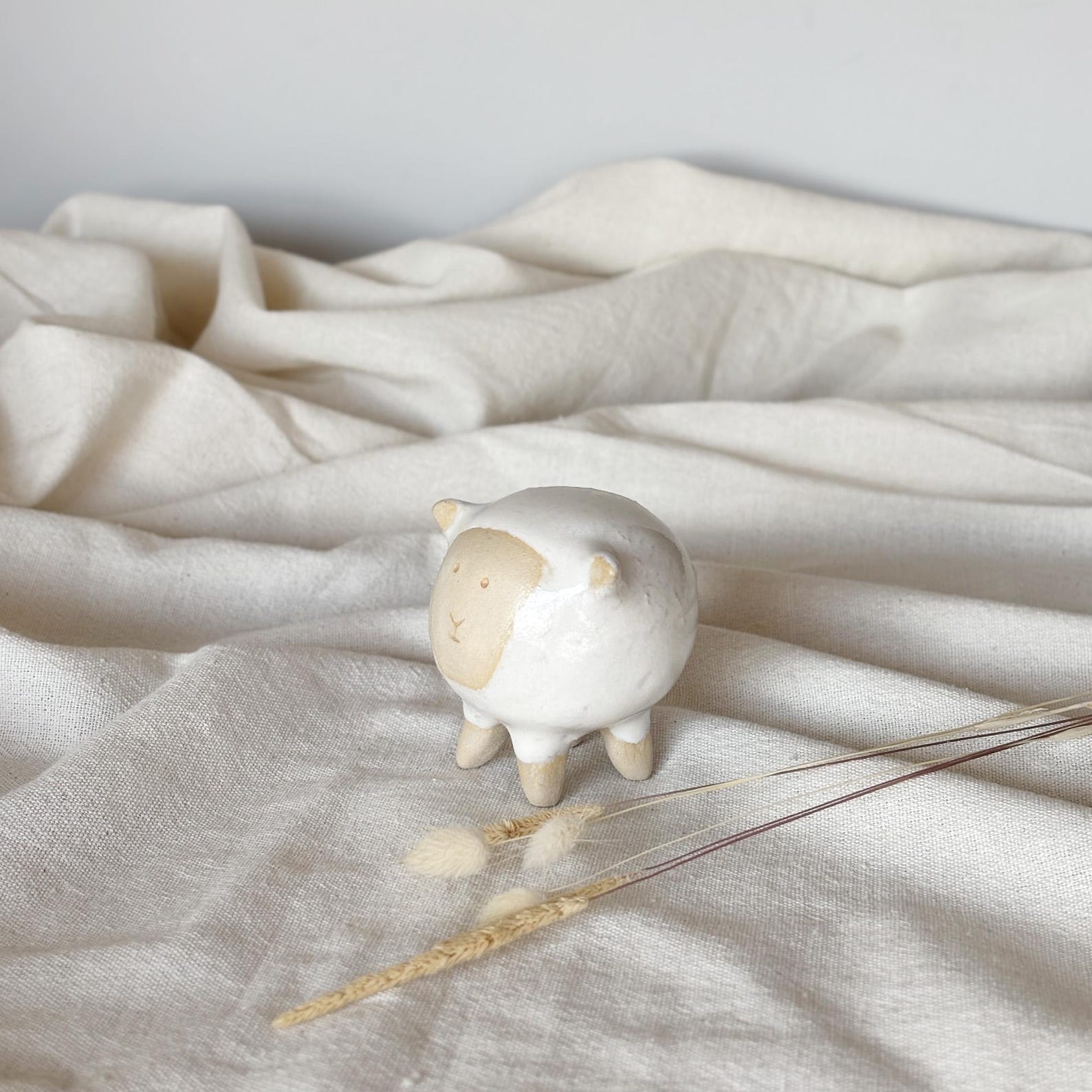 White Sheep Figurine – Handmade Ceramic Animal Sculpture – 8 Cm ...