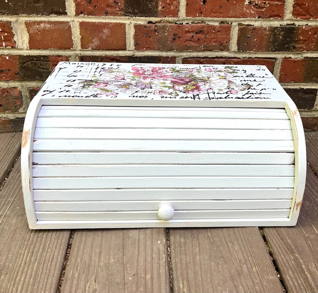 Large Wooden Painted Bread Box for Kitchen Storage, Floral Countertop ...