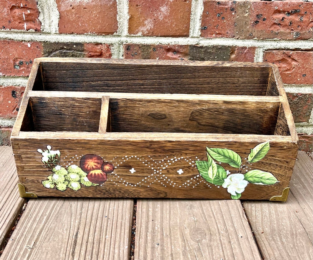 Wood Mail Holder And, Floral Organizing Box, Sectioned Container, Desk ...