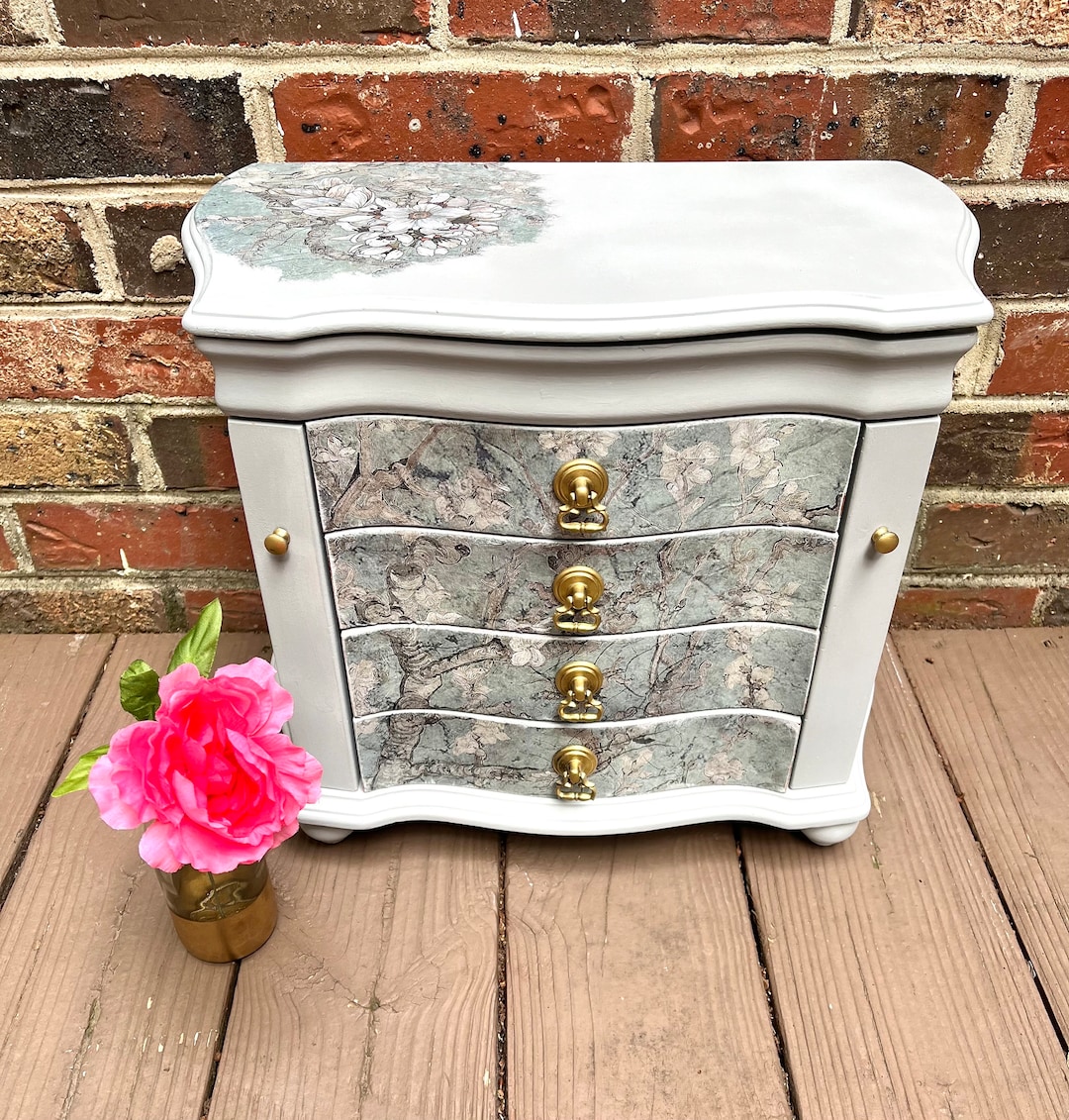 Vintage Painted Jewelry Box, Gray and Floral French Provincial Jewelry ...