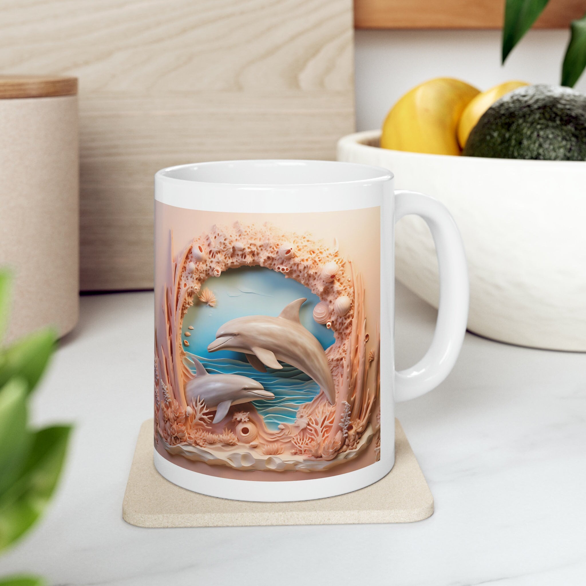 Dolphin Beach Themed Coffee Cup, Coffee Mug White Ceramic 11 Oz, Beach ...