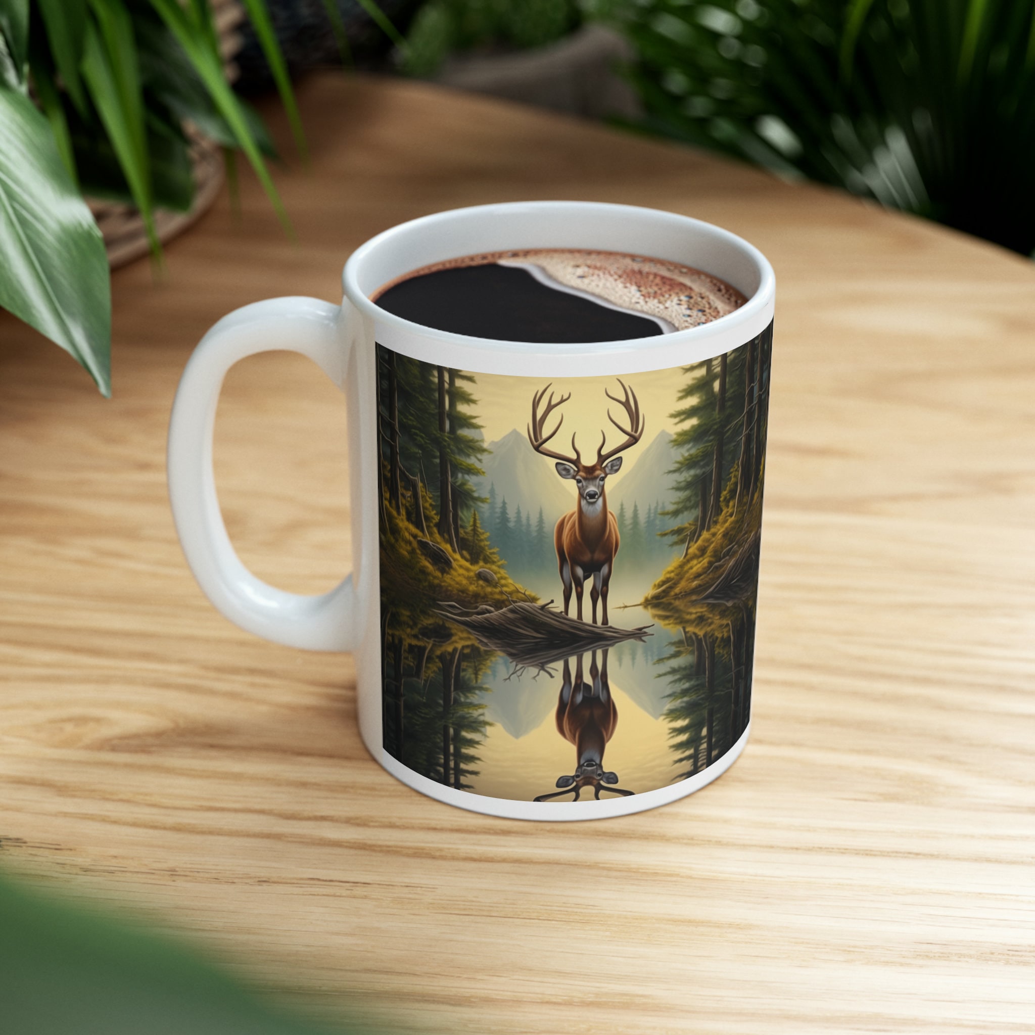 Deer Coffee Cup, Ceramic Mug, 11oz, Hunting Cabin Decor, Outdoor Wilderness Gift for Deer Hunter ...