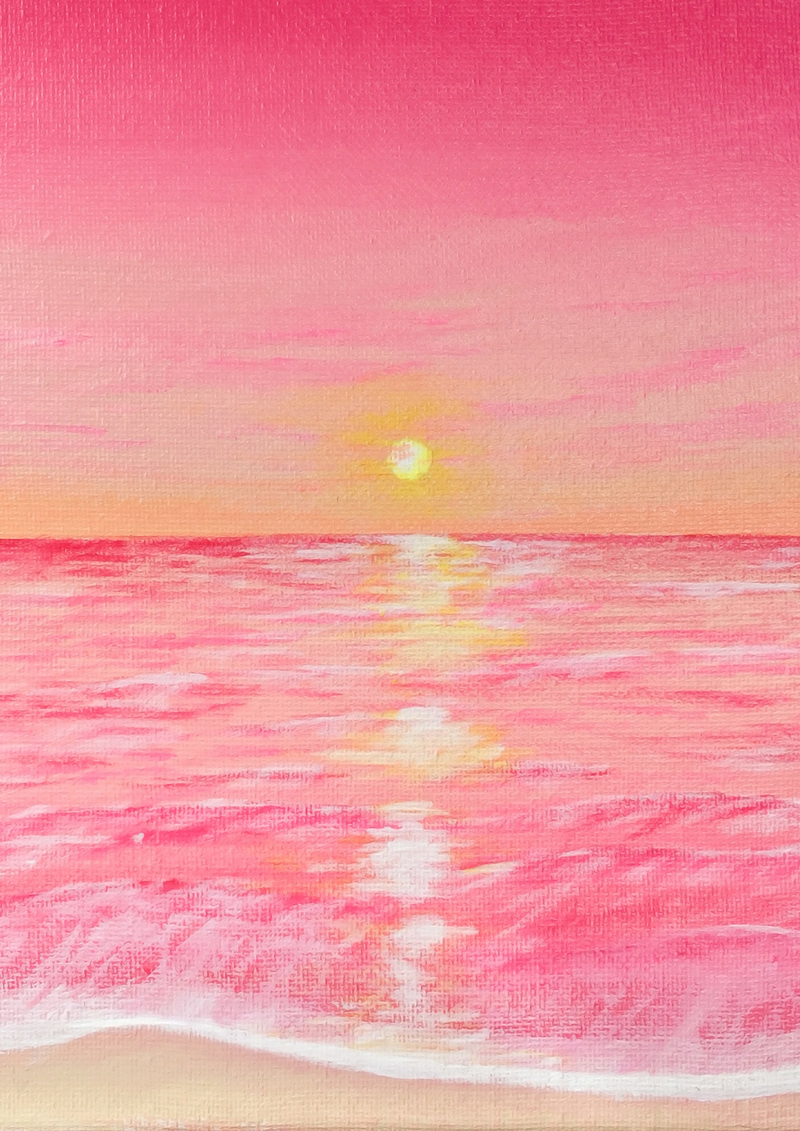 Printable Pink Ocean Sunset Painting : Pink seascape painting | Etsy