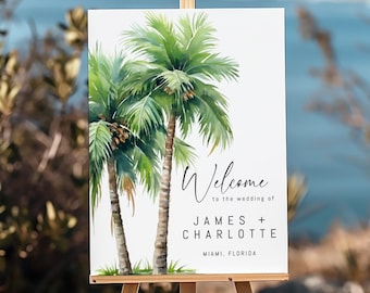 Palm Tree Welcome Sign, Tropical Wedding, Printable Wedding Welcome ...