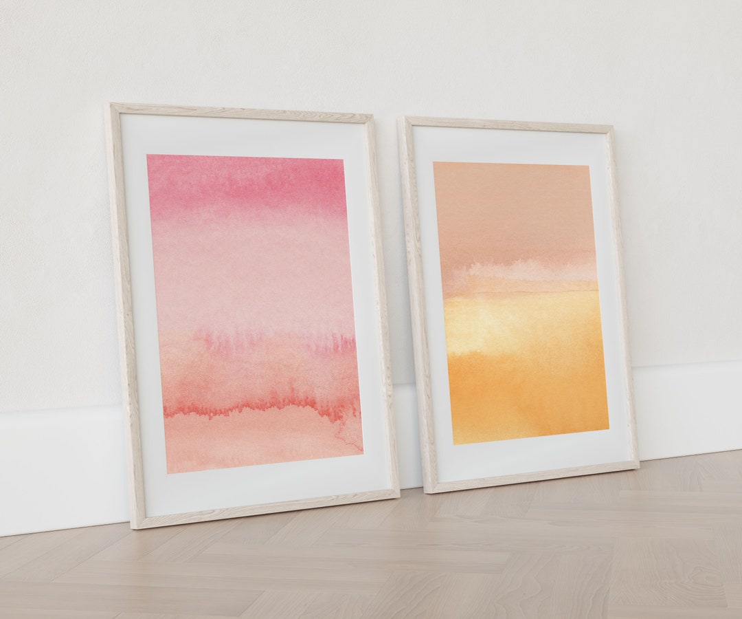 Set of 2 Pink and Orange Print Sunset Print Watercolour - Etsy