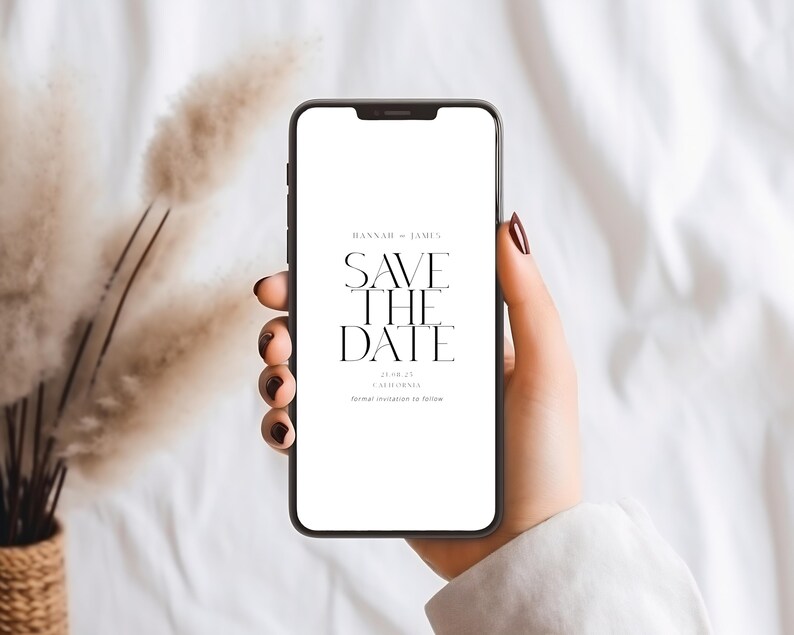 Modern Minimal Save the Date Template, Electronic Minimalist Save the ...